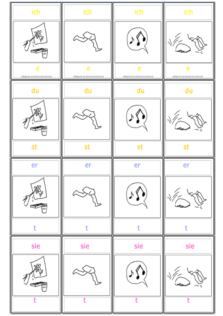 Kartenspiel-Konjugation-DaS-malen,rennen,singen,springen-Sg – Deutsch ...
