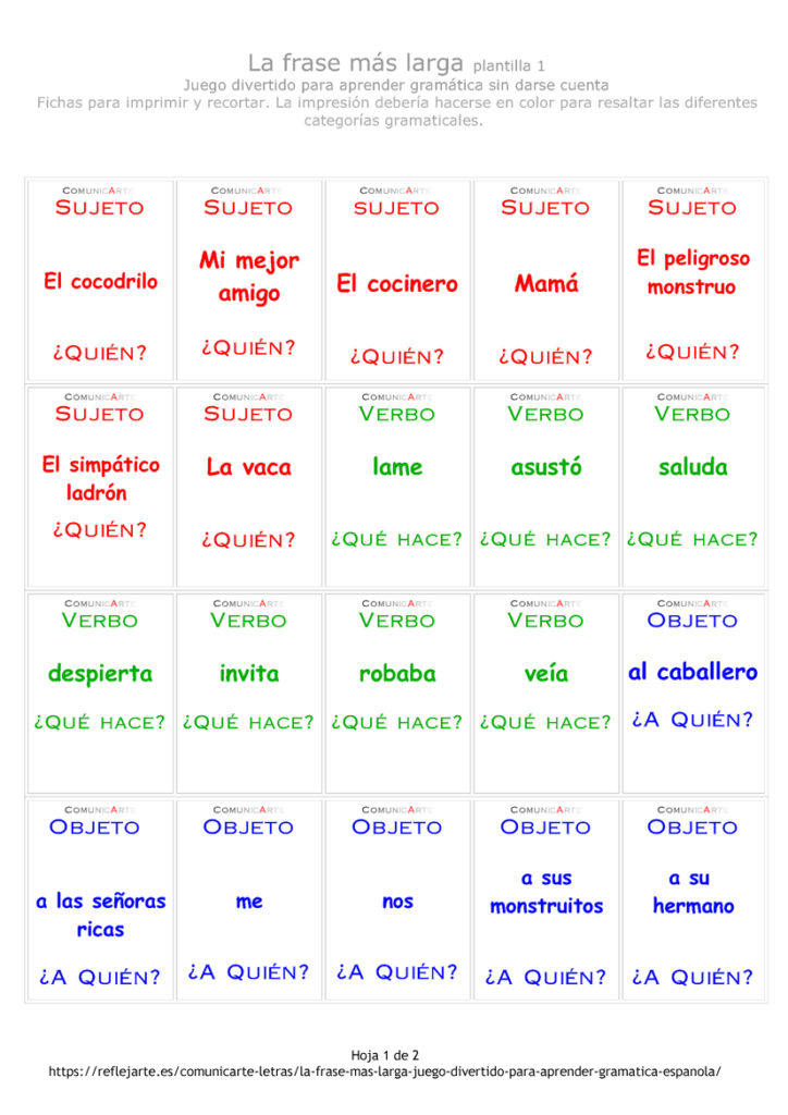 La frase más larga – juego divertido para aprender gramática española ...